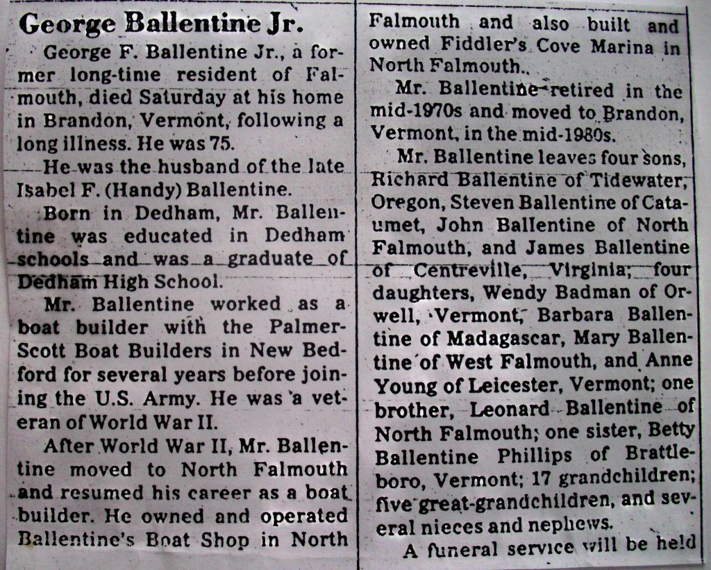 George Francis Ballentine, Jr, WW ll 1917 – 1993 – CataumetCemetery.org