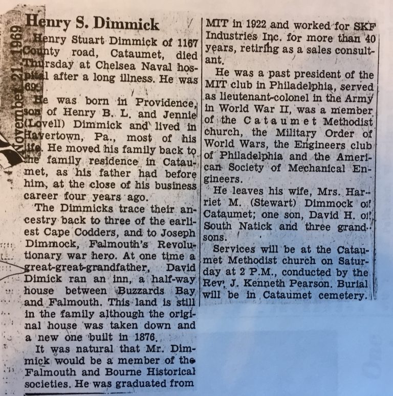 Henry Stuart Dimmick, WW ll 1900 – 1969 – CataumetCemetery.org